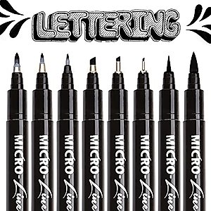 dainayw Calligraphy Brush Pen, Hand Lettering Pens, 8 Size Black Markers Set for Artist Sketch, Technical, Beginners Writing, Art Drawings, Signature, Water Color Illustrations, Journaling