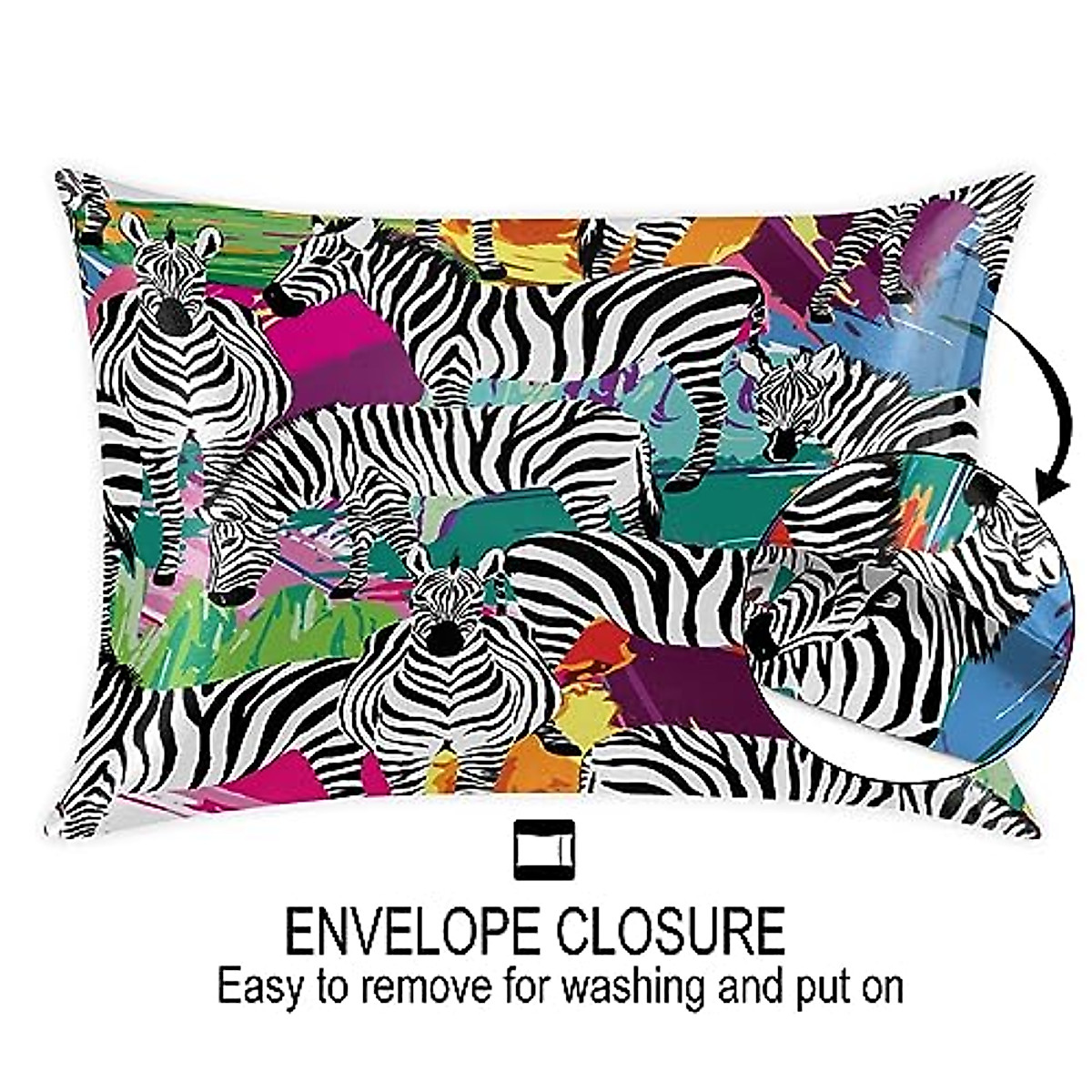 Zebra Animal Pattern Satin Pillow Cases Silk Satin Pillowcase for Hair and Skin Standard Set of 2 Super Soft Silk Pillowcase with Envelope Closure (20x26 in)