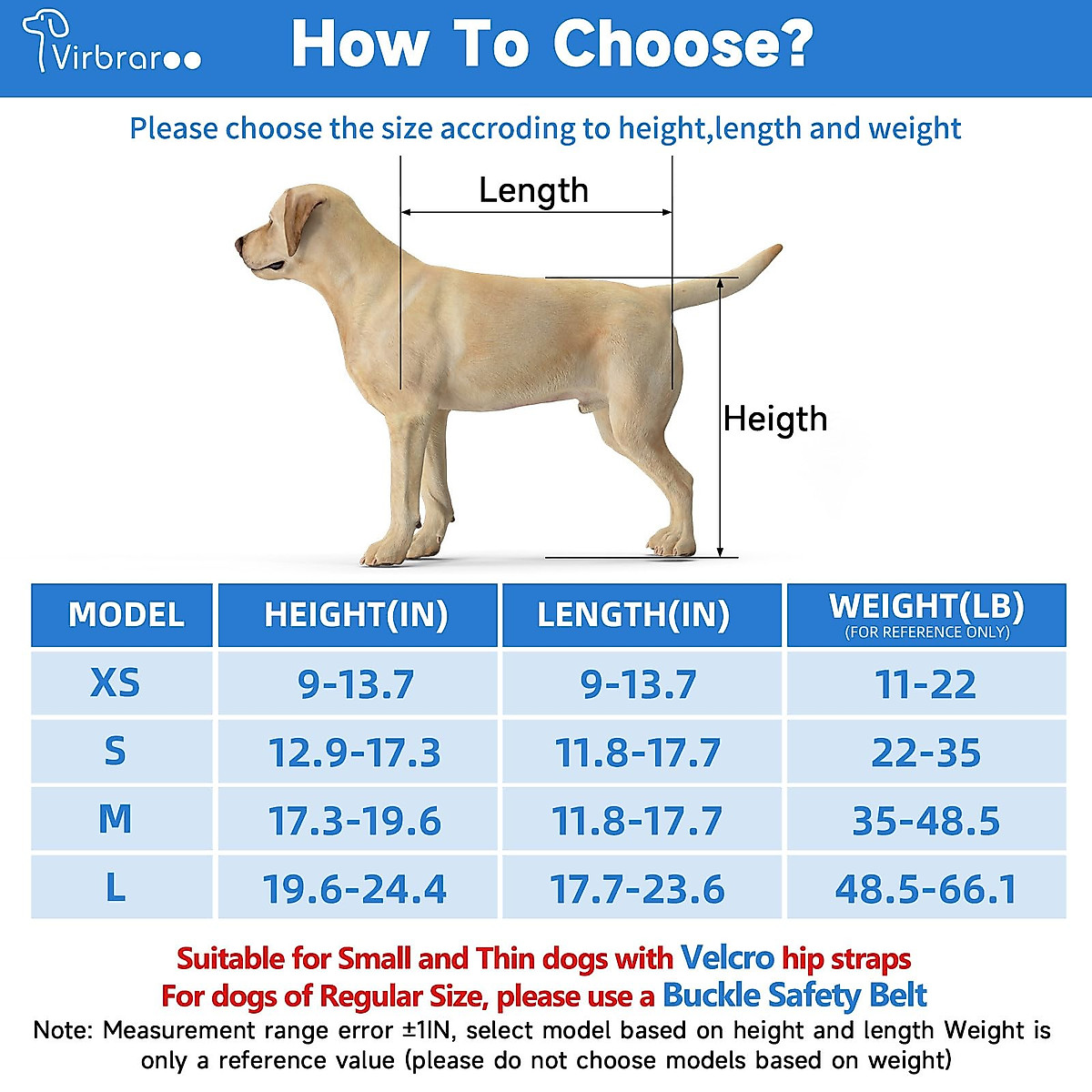 Virbraroo Dog Wheelchair for Back Legs with Upgraded All-Terrain Tires & Durable Bearings,Adjustable Dog Wheelchair for 11.8"-17.7" Lenght,22-35 lbs Disabled or Injured Small Dogs