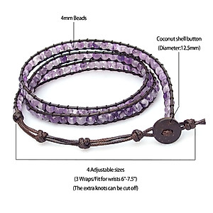Ayriwoyi Amethyst Bracelet Wrap Bracelet for Women Beaded Wrap Bracelet Crystal Stone Bracelet Womens Wraps Bracelet Adjustable Handmade Jewelry Gifts for Women