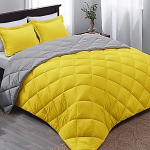 Basic Beyond King Size Comforter Set - Yellow and Gray Comforter Set King, Reversible King Bed Comforter Set for All Seasons, Yellow/Grey, 1 Comforter (104"x92") and 2 Pillow Shams (20"x36"+2")