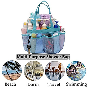 Darunyar Mesh Shower Caddy Tote for College Dorm Room Essentials, Hanging Large Portable Shower Tote Bag Toiletry Organizer with Key Hook for Bathroom Accessories(blue)