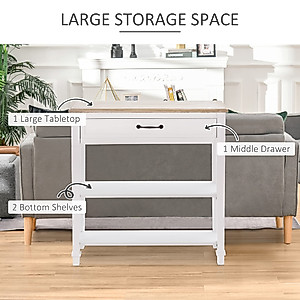 HOMCOM Modern Style Sofa Console Entry Hallway Table with Drawer and Shelves, Sturdy Build, and Large Storage, White
