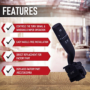 Turn Signal Windshield Wiper Switch - Compatible with Ford Trucks - F-150, F-250, F-350, F-450, F-550 Super Duty - Replaces SW76874, BC3Z13K359BA, BC3Z-13K359-BA, SW-6874-2011, 2012, 2013