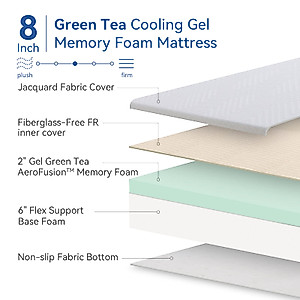 RV Mattress Short Queen 8 Inch Memory Foam Mattress, Cooling Green Tea/Gel Medium Firm Bed Mattress in a Box for Camper/Trailer/Truck, Deep Sleep Certified Mattresses in USA 75'' x 60''