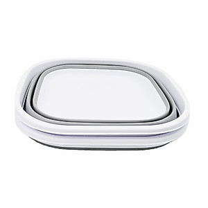 SAMMART 10L Set of 2 Collapsible Tub - Foldable Dish Tub - Portable Washing Basin - Space Saving Plastic Washtub (White/Grey)