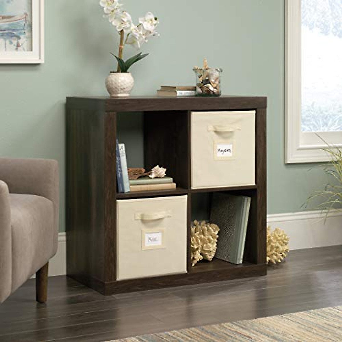 Sauder Stow-Away 4-Cube Organizer, Smoked Oak Finish