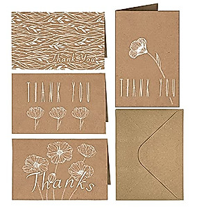 4x6 Thank You Cards 20 Pack Brown Craft Paper 4 Designs of Assorted Blank Thank You Greeting Cards with Envelopes, for Birthday, Wedding, Bridal/Baby Shower, Celebrations…