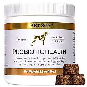 PetScy - Probiotic Chews for Dogs, Probiotic for Dogs of All Ages, Sizes & Breeds with Prebiotic Fiber and Pure Omega-3 for Dogs, Improves Skin, Coat, and Gut Health, 30 Chews