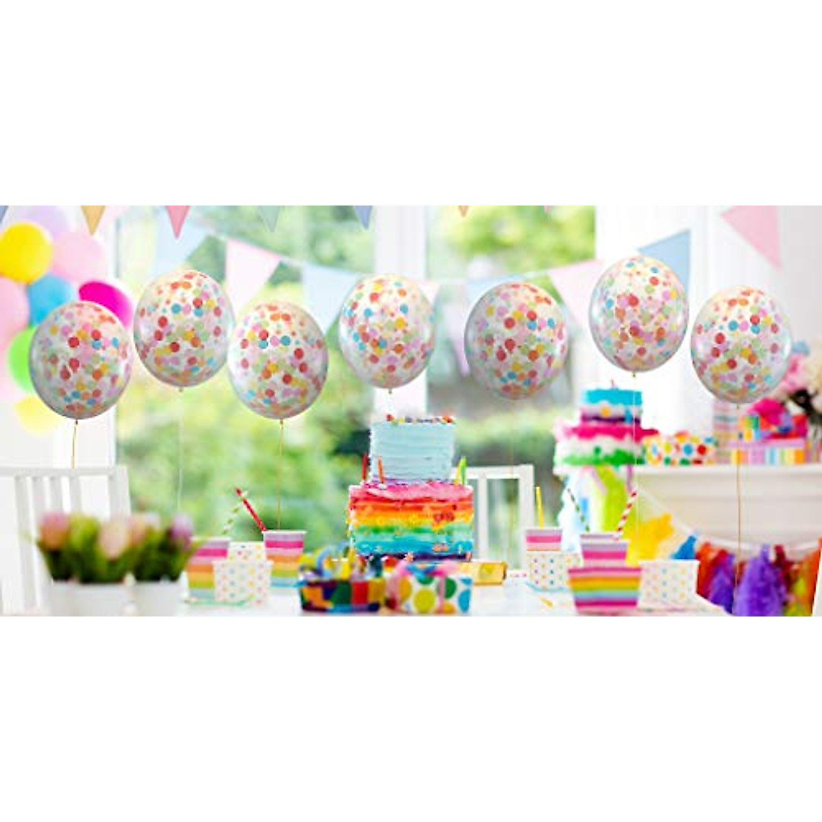 Rainbow Multicolor Confetti Balloons | Bright Colorful Confetti Pre-Filled | Wedding Engagement Birthday Party Events (16 Pack Rainbow, 12 inches)