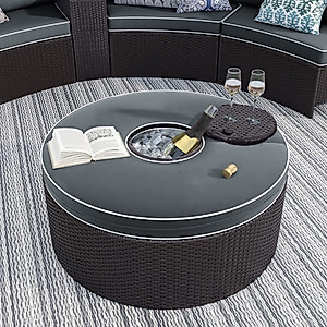 KLMM 6 Pieces Outdoor Sectional Conversation Set,Patio Half Round PE Wicker Furniture Sofa Set with 1 Storage Side Table for Umbrella,for Porch Lawn Garden Backyard Poolside