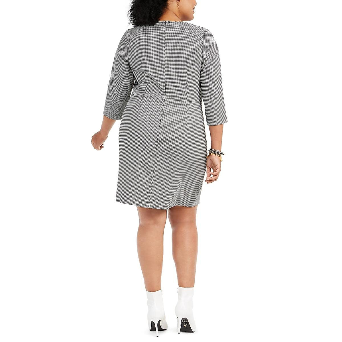 Betsey Johnson Women's Plus Size Ruched Menswear Dress with Ruffle, Check It Out, 22W