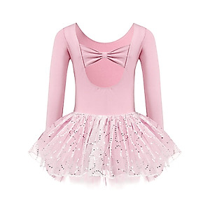 Zaclotre Girls Ballet Tutu Long Sleeve Leotards Dance Dress Ballerina Costume with Skirt Pink Size 4-5 Toddler