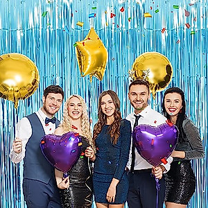 3 Pack 3.3x8.2 Feet Light Blue Fringe Curtains Party Decorations,Tinsel Backdrop Curtains Birthday Decorations, Baby Shower, Disco Party, Wedding, Graduation