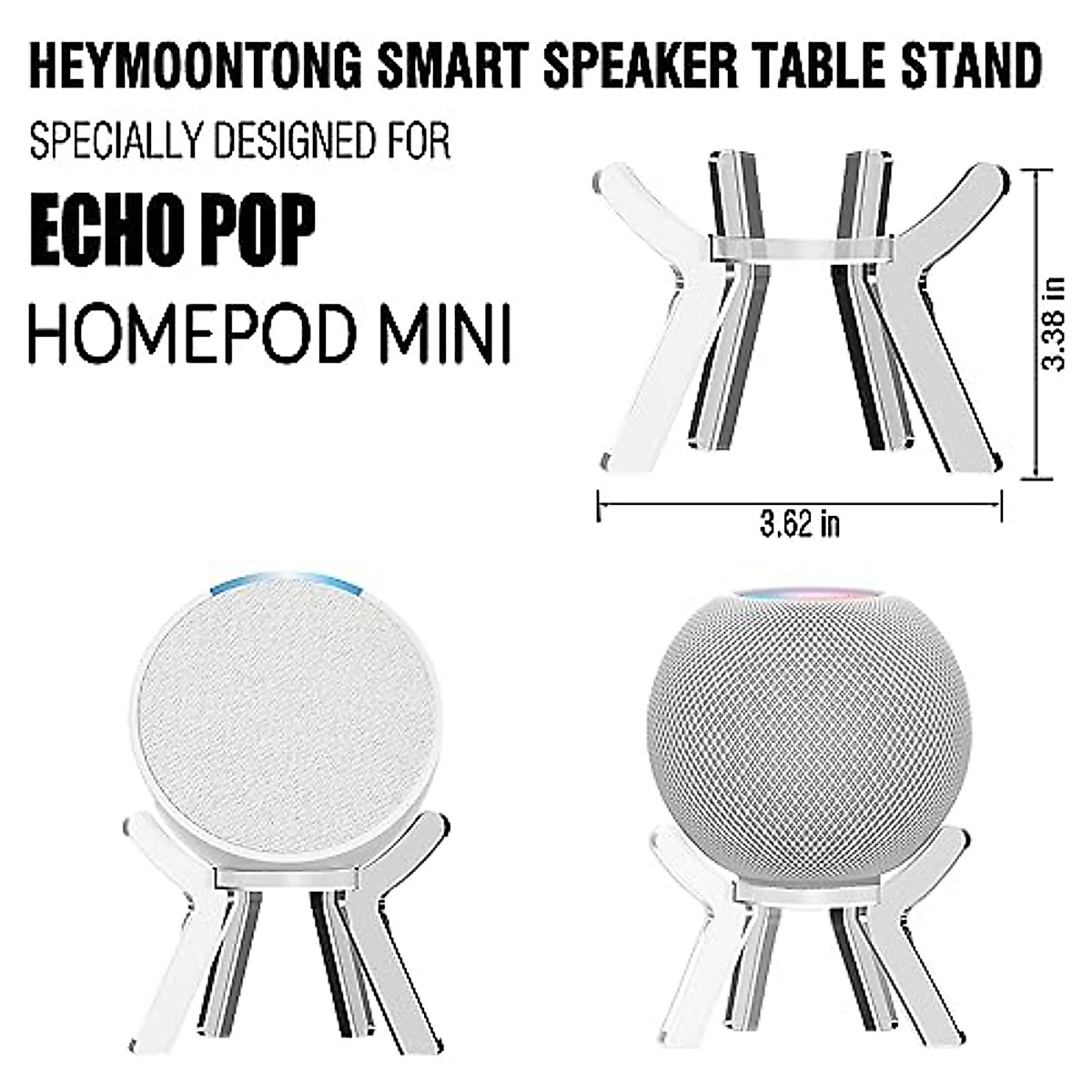 HeyMoonTong Smart Speaker Table Stand - Acrylic Decorative Holder for Echo Pop and Apple Homepod Mini, Exquisite Desktop Decorative Accessories for Office/Room (Clear)