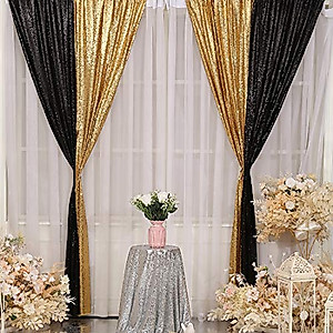 SquarePie Sequin Curtain 2 Panels 2FT x 8FT Gold Backdrop for Wedding Party Christmas