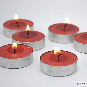 Elyon 96 Apple Cinnamon Scented Red Wax Tealight Candles in Tin Holder, Pleasant Fragrance 4 Hour Burn-Time