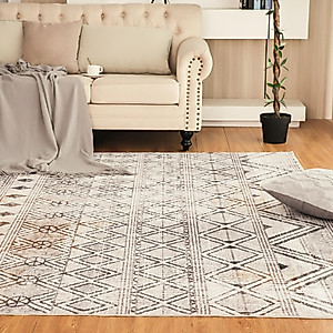 OMERAI Washable Rugs 5x7 Boho Washable Rug Anti-Slip Backing Soft Woven Washable Rug for Living Room, Bedroom, Home Decor, Beige Washable Area Rug (5'x7', Khaki)