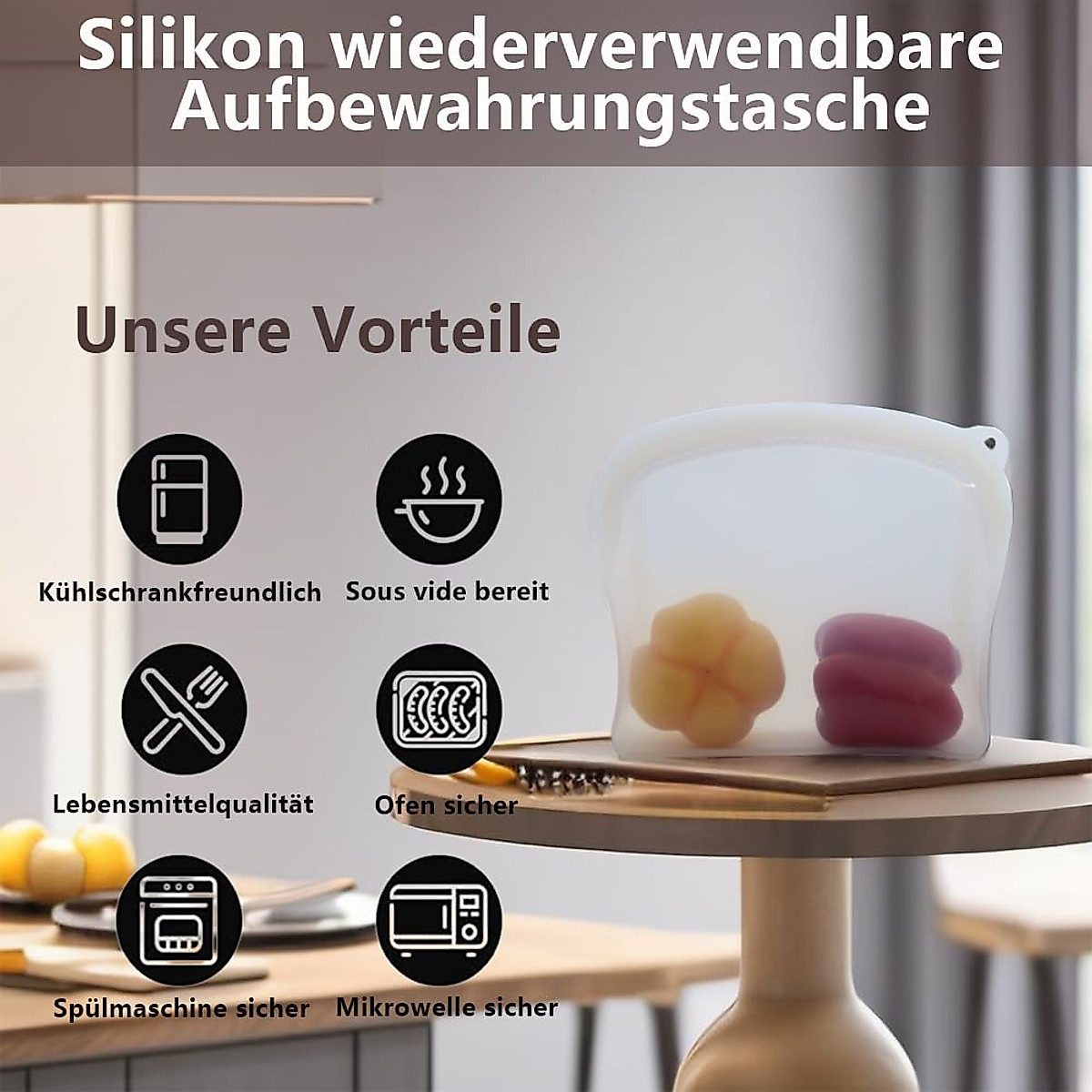 Kelina 1/2 Gallon Reusable Silicone Storage Bag,Food Storage Container Set,Microwave and Dishwasher Safe,Leak-free,Clear