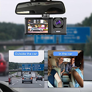 3 Channel Cam Front & Rear Inside - 1080P Camera for Cars - Dashcam Three Way Car Camera with IR Night Vision - Loop Recording, G-Sensor,Parking Monitor/2224
