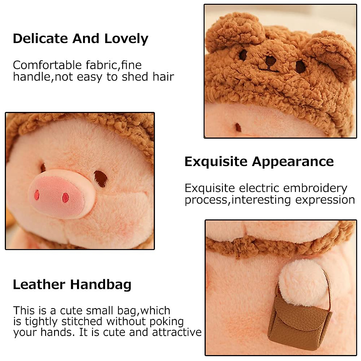 Gujuja 11.8 Inch Pig Plush Pillow Delicate and Lovely Pig Stuffed Animal Simulation Pig Plush Doll Toy for Family,Friends,Girlfriends and Kids