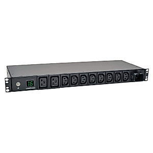 Tripp Lite Metered PDU, 3.8kW Single-Phase, 200/220/230/240V, 10 Outlets (8 C13, 2 C19) IEC-309 16A Blue, 8ft Cord, 1U Rack-Mount Power, TAA (PDUMH16HV)