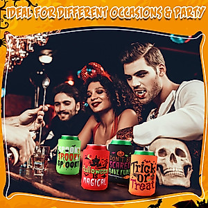 Potchen 24 Pcs Halloween Beer Can Cooler Sleeves 12 oz Soda Beer Drink Cooler Sleeve Reusable Neoprene Witch Skull Can Holders Bottle Covers for Halloween Party Supplies (Dark Color,Slang)