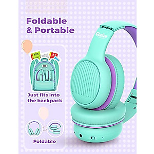 gorsun Premium Kids Headphones with 85/94dB Volume Limited, Wireless Headphones for Kids for School, Kids Bluetooth Headphones Over Ear with Built-in Microphone, Wired/Wireless, Adjustable (Green)