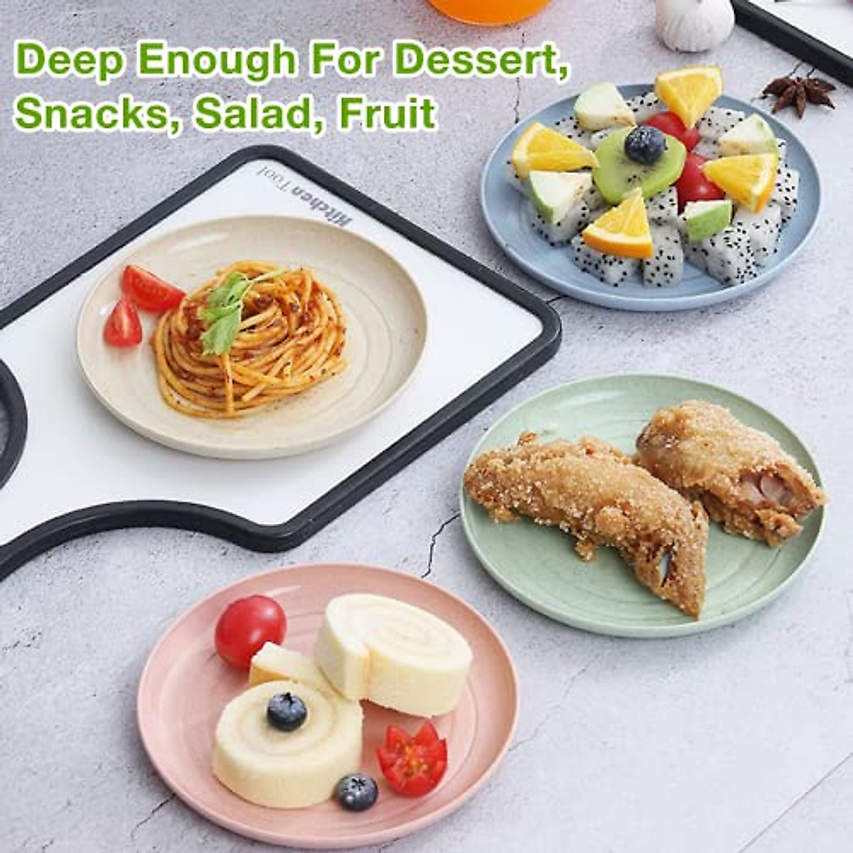 Mfacoy 6 PACK Unbreakable Dinner Plates, 6.9 Inch Wheat Straw Plates, Reusable Deep Plastic Plates, Lightweight Salad Plates for Camping/Kitchen, Dishwasher & Microwave Safe, Kids-toddler & Adult