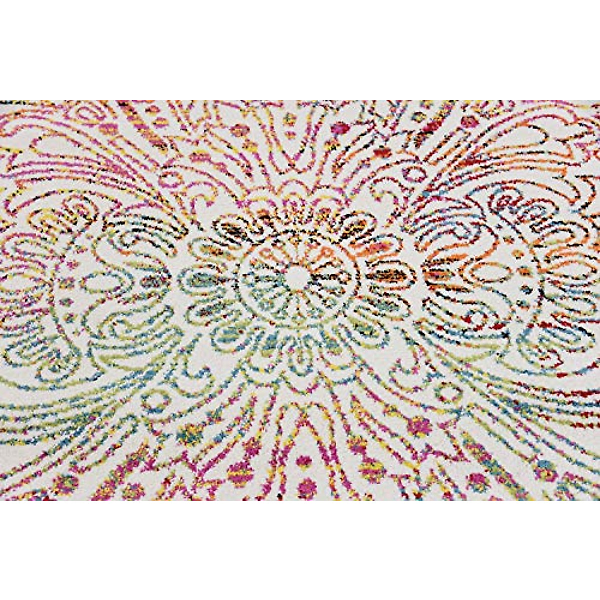 Unique Loom Lyon Collection Colorful Abstract Floral Rainbow Gradient Area Rug, 4 x 6 Feet, Ivory/Pink