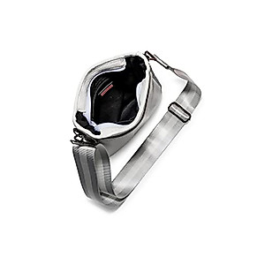 Jeri Vapor Crossbody Tote by Haute Shore, White Coated W/Silver & Rosegold Stripe