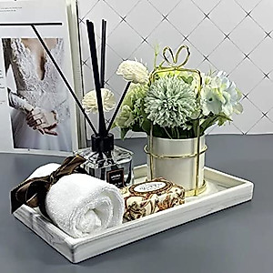 Bathroom Tray,Goporcelain Marble Tray for Bathroom Counter Decor Ceramic Perfume Organizer Vanity Tray for Dresser Jewelry Dish Key Plate Rectangle Marble Sink Trays Countertop Organizer White,Medium