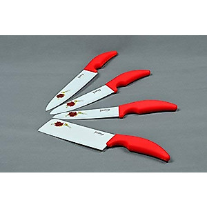 Sailing. Elegant 6.5-inch Ceramic Chef's Knife, Red Handle,White Blade with Red Flower - Best Kitchen Ceramic Cutlery, Featuring Designs