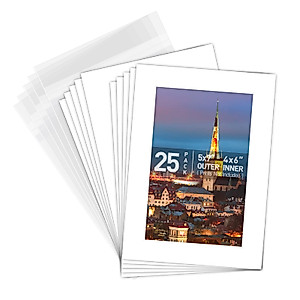 Golden State Art, Pack of 25, 5x7 White Picture Mat Full Set - Fit 4x6 Photo/Print - High Premier Acid Free Bevel Pre-Cut White Core Mattes - Includes 25 Backing Backer Board & Clear Bags