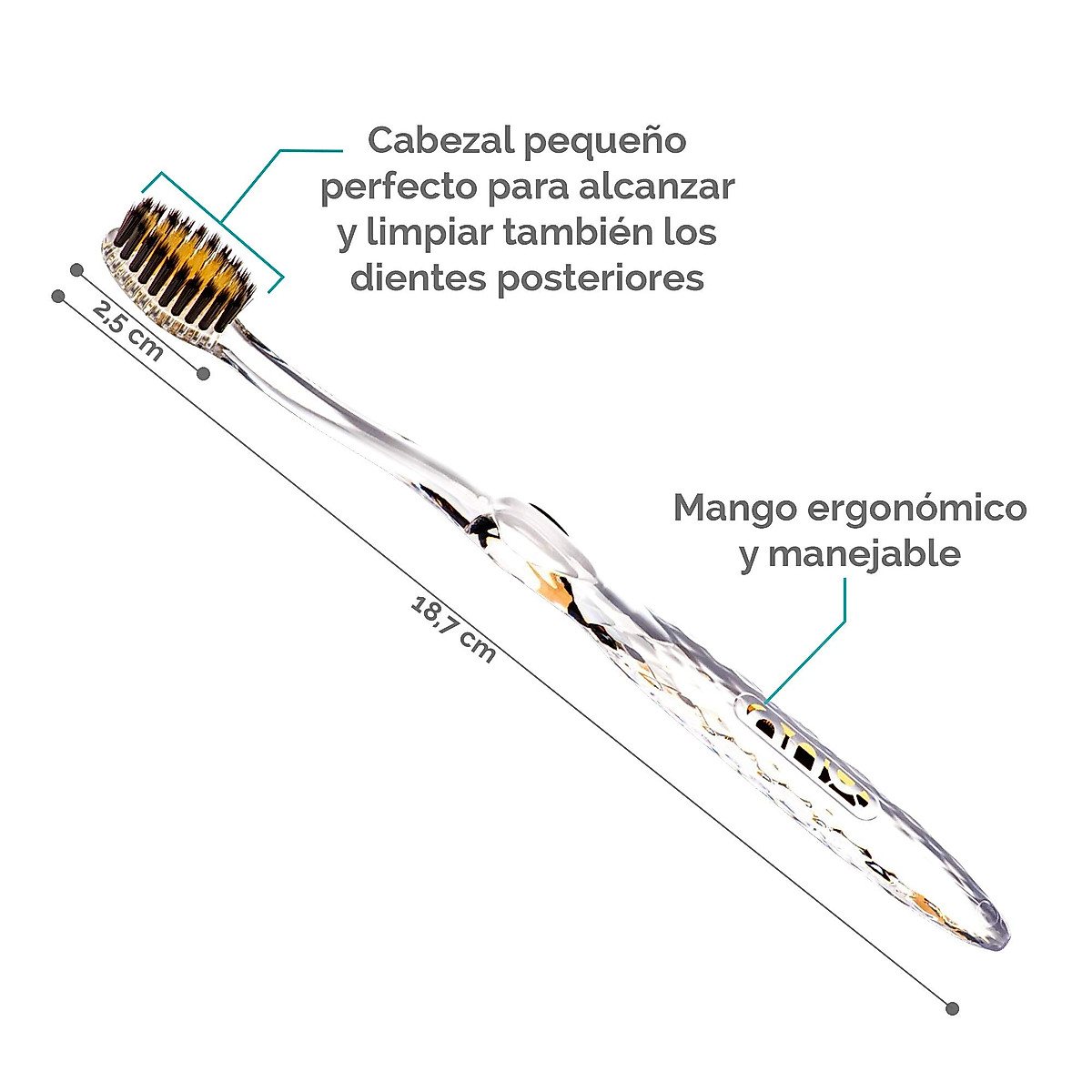 Nano-b Manual Toothbrush for Adults with Sensitive Gums, Gold & Charcoal Soft/Medium Bristles, Travel Case, Crystal