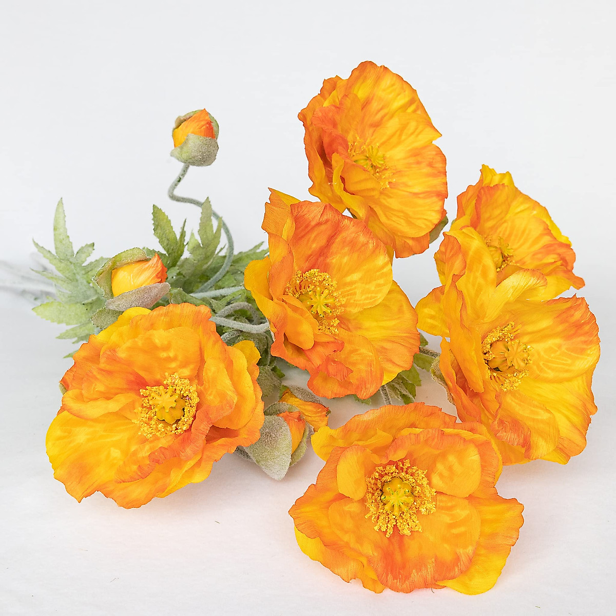 Artificial Fake Poppies | Beautiful Wedding, Home, Garden & Party Decorations | Gift Idea | 6 Wild, Vibrant Flower Stems, Handcrafted Flowers Designed by Florists (Orange)