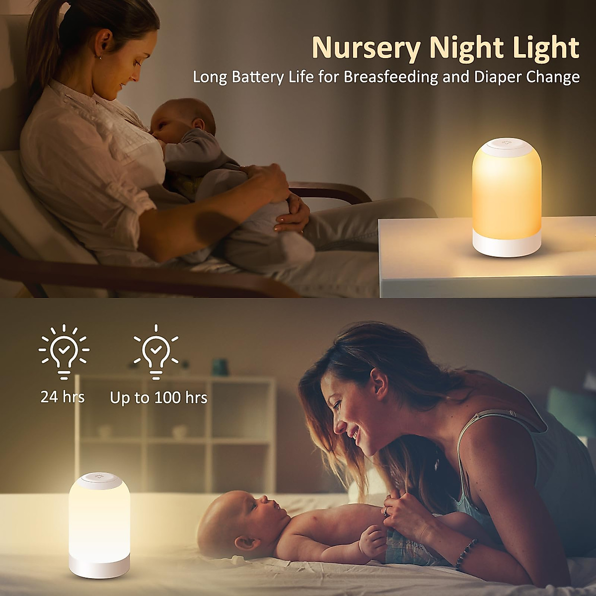 G Keni Baby Night Light for Kids, LED Touch Lamp, Stepless Dimming Nursery Lamp with Timer, Breastfeeding, Diaper Change, Sleep Aid, USB Rechargeable White/Natural/Warm Bedside Light for Bedroom