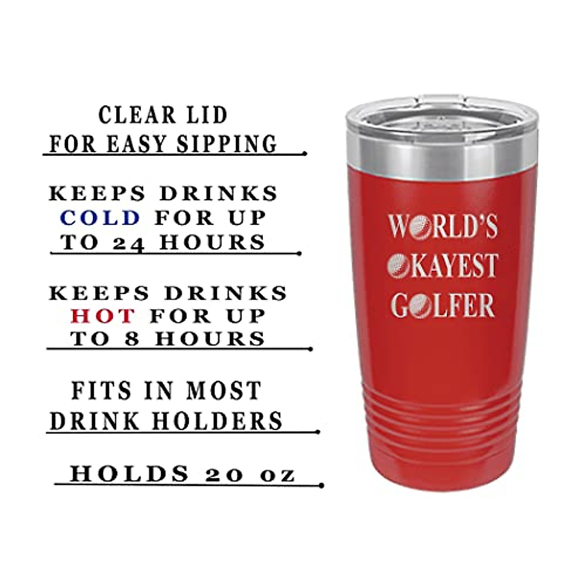 Rogue River Tactical Funny Okayest Golfer 20 Oz. Travel Tumbler Mug Cup w/Lid Vacuum Insulated Hot or Cold Gift For Golfer Dad Grandpa Ball (Red)