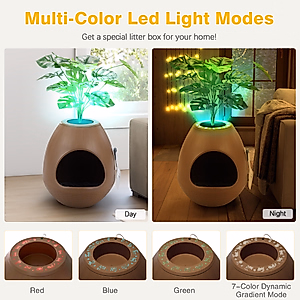 Eggloa6 Litter Box Plant Cat Litter Box Enclosure Secret Hidden Kitty Planter Litter Box Cat Litter & Housebreaking Cat Furniture with Smart Odor Removal System, Artificial Plants & Scoop (Brown)