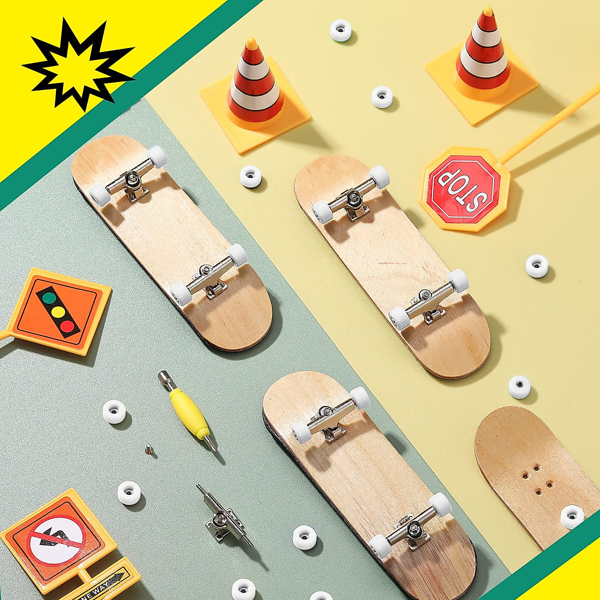 Zhehao 8 Pcs Fingerboard Bearing Wheels Standard Fingerboard Tool Fingerboard CNC Lathed Bearing Fingerboard Screwdriver and 2 Pcs Nut Driver for 34 mm Wide Decks Finger Skateboard Trucks (White)