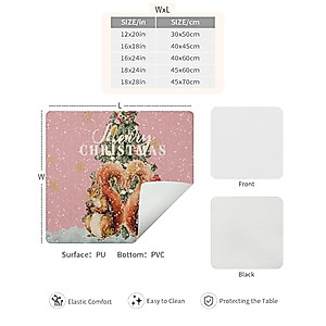 Coffee Mat for Counter, Merry Christmas Squirrel with Xmas Trees Pink Absorbent Hide Stain Coffee Bar Mat, Non-slip Coffee Bar Accessories Kitchen Drying Mat Fit Under Coffee Maker Espresso Machine