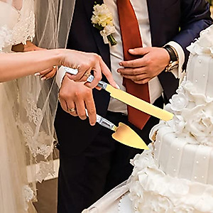 dadop Wedding Cake Knife and Server Set - Stainless Steel Serving Utensils Cake Pizza Pie Cutter Tart Dessert Slicer Perfect for Wedding, Birthday, Parties and Events, 2 Set by Faux Crystal Handle