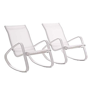 Modway Traveler Outdoor Patio Aluminum Mesh Rocking Sling Gliders, Two Lounge Chairs, White