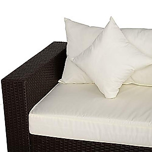 Outsunny Patio Outdoor Sofa, PE Rattan Wicker Loveseat, Outdoor Couch with 2 Throw Pillows & Comfortable Cushions, Cream White