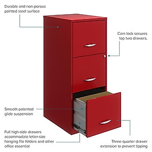 Hirsh Industries Space Solutions 3 Drawer Metal Vertical File Cabinet with Lock Lava Red
