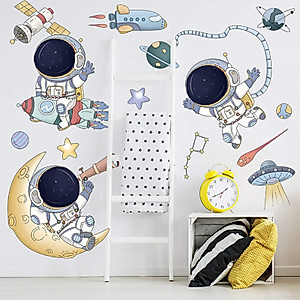 Astronaut Wall Decals Cartoon Spacecraft Outer Space Wall Stickers Removable Peel and Stick Art Murals for Kids Room Nursery Classroom Bedroom Living Room Home Decoration (Astronaut)