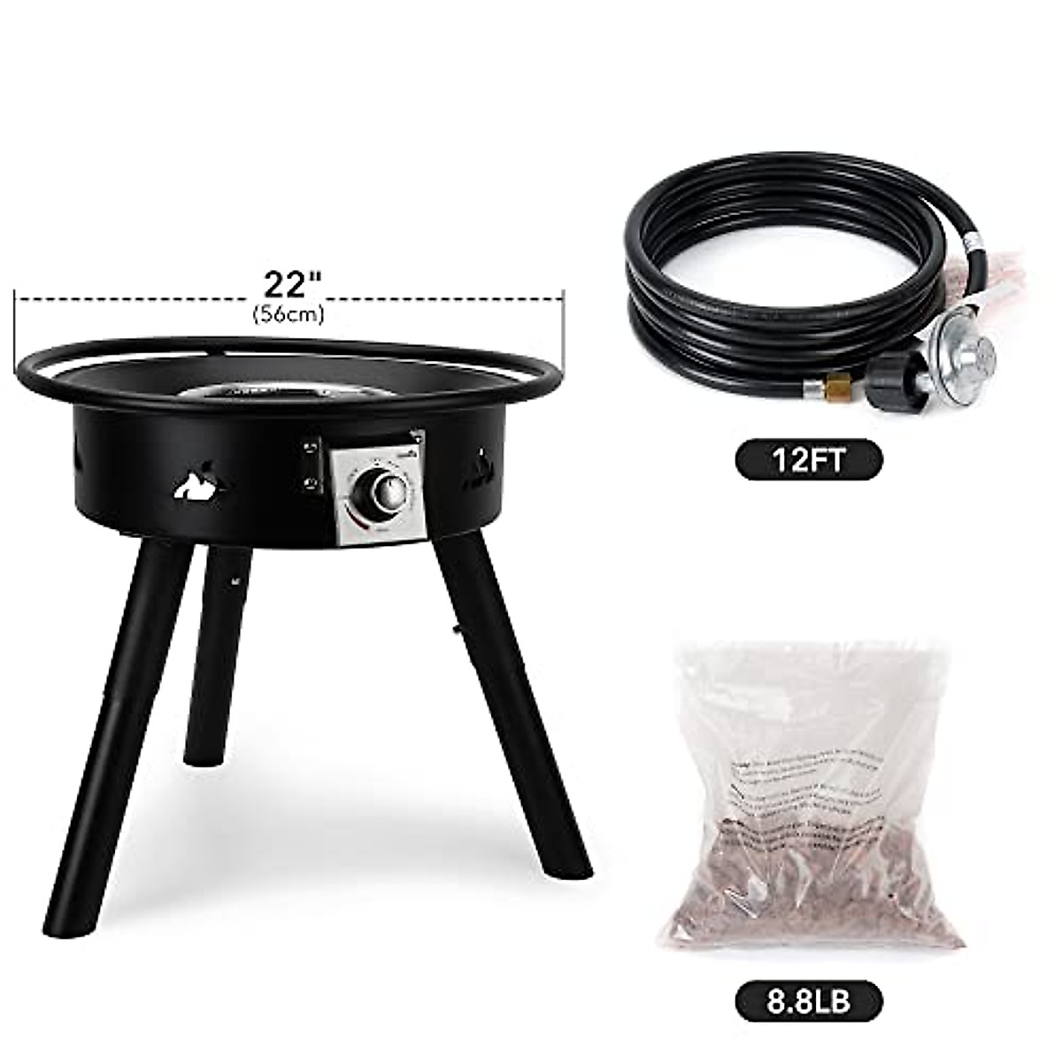 Stanbroil Portable Propane Gas Fire Pit with 8.8 Lbs Lava Rocks, 22-Inch 50000 BTU Outdoor Smokeless Gas Firebowl, Auto Ignition, Height Adjustable - Black