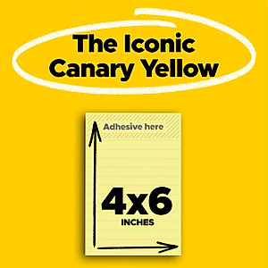 Post-it Super Sticky Notes, 4x6 in, 5 Pads, 2x the Sticking Power, Canary Yellow, Recyclable (660-5SSCY)