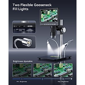7" LCD Digital Microscope, Coin Microscope with 12MP Camera 10-1200X, 1080P Video/Photo, SKYEAR USB Microscope for Windows/MacOS, 2 Fill Lights, Wireless Remote, Microscope for Adults