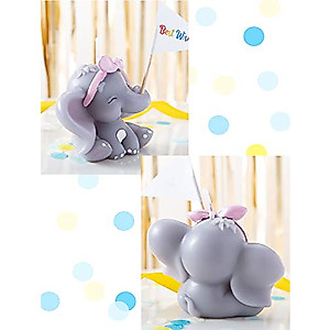 FLYPARTY Children's Birthday Candles with Best Wishes Flag,Handmade Adorable Cute Elephant Baby Shower Cake Topper Candle, Wedding Festival Theme Halloween Party Favors Decorations (Elephant Girl)